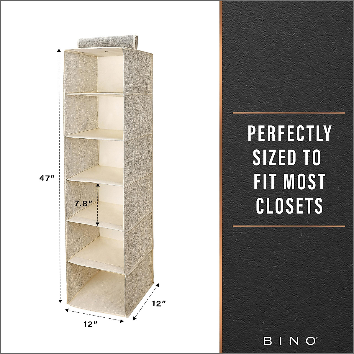 BINO 6-Shelf Sweater Closet Organizer - Beige | Closet Hanging Organizer for Bedroom | Hanging Sweater Storage Organizer | Hanging Shelves | Portable Closets for Hanging Clothes | Room Essentials