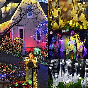 Solar String Lights，7m 50 LEDs Waterproof Teardrop-Shaped - White LED Outdoor String Lights for Cafe, Garden, Home, Landscape, Holiday, Wedding Decorations