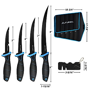 FLISSA Fillet Knife Set, Bait Knife with Knife Sharpener, Protective Sheath, Belt Clip, Portable Pouch & Corrosion Resistant Coating Blade, Professional Fishing Knife for Filleting and Boning(4-Piece)