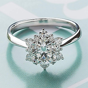 WSX 1ct 14k Rose Gold Promise Moissanite Engagement Ring Snowflake Solitaire Ring Free Engraving Name, Snow Christmas Wedding Jewelry Gifts for Women Size 7