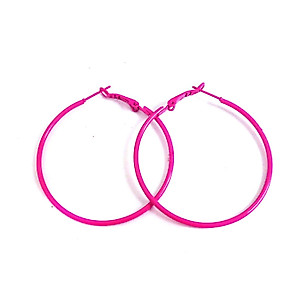 Hot Pink Hoop Earrings Simple Thin Hoop Earrings 2 Inch Hoop Earrings