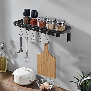 Sedesbon Floating Wall Shelves Set of 2, Black Floating Shelves,Wall-Mounted Bookshelf,Mesh Panel, Used in Living Room, Kitchen, Bathroom ，Garage,Folding with Hooks.
