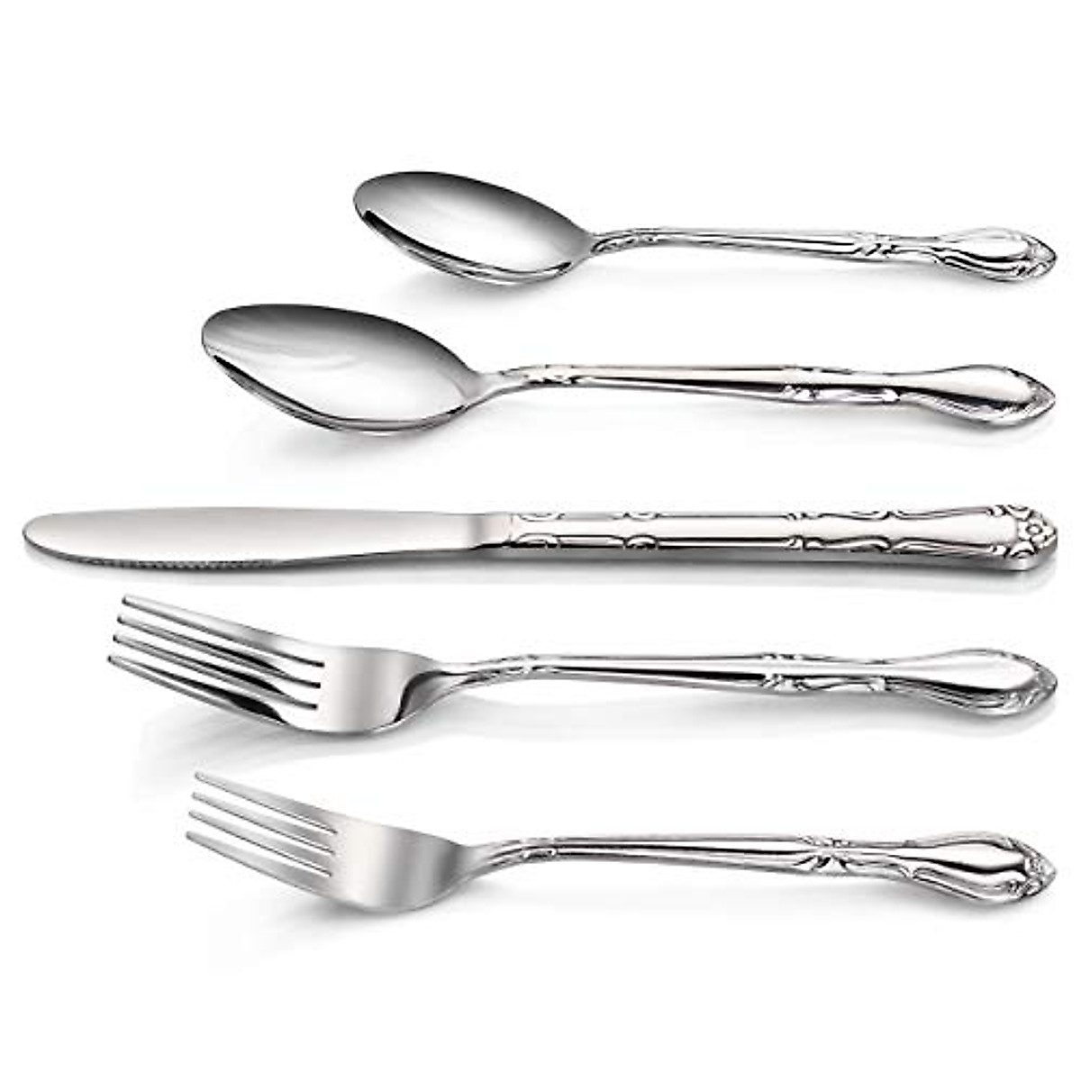 New Star Foodservice 58857 Rose Pattern, 18/0 Stainless Steel, (60 Piece Flatware Set)