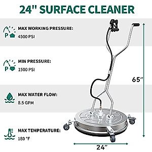 YITAHOME Pressure Washer Surface Cleaner, 20" Dual Handle with 4 Nozzles, High Pressure Cleaner for Driveways, Sidewalks, Patios, Decks Stainless Steel Housing & 3/8" Quick Connector, Max 4500 PSI