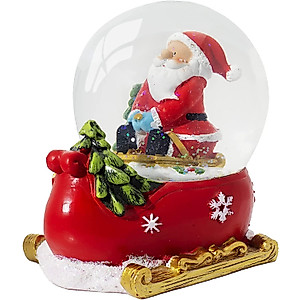 Celebright Christmas Musical Snow Globe - Plays 8 Songs Including Jingle Bells & Lights Up with Changing LED Colours - Large 14cm (Santa on a Sleigh Base)