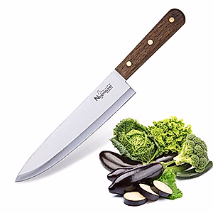 New England Cutlery Premium High Carbon Stainless Steel 8-Inch Pro Chef Knife with Sharp Razor Edge with Walnut Wood Handle