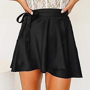 CofeeMO Bravetoshop Women Y2K Mini Skirt High Waist Solid A-Line Lace Up Short Skirts Party Club Skirt Streetwear (Black,XL)