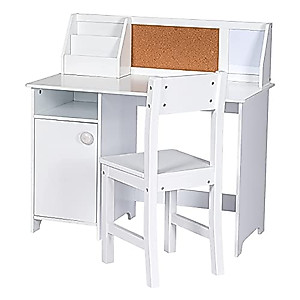 UTEX Kids Study Desk with Chair, Wooden Children School Study Table with Hutch and Chair for 3-8 Years Old, Student's Study Computer Workstation & Writing Table for Home School Use,White