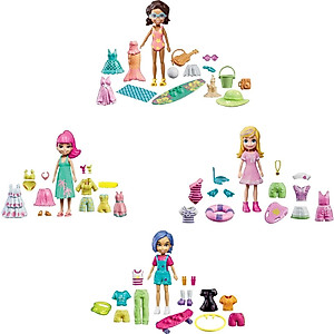 Polly Pocket Travel Toy Playset with 4 (3-inch) Dolls & 50+ Fashion Accessories, Splashin' Style Fashion Pack