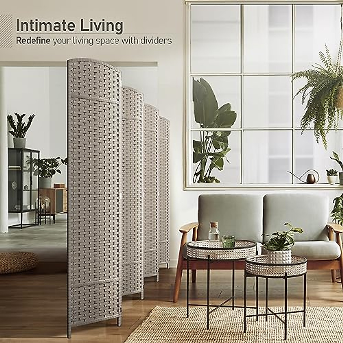 Sorbus 8 Panel Room Divider 6 ft. Tall - Privacy Screen, Extra Wide Double Hinged Panels, Mesh Hand-Woven Design, Partition Room Dividers and Folding Privacy Screens, Wall Divider for Room Separation