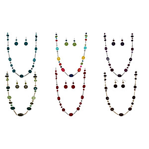 Jules D. Long Link Chain Multi Colorful Red Green Blue Necklace Earring Set Crystal Shell Stone Beads Statement Necklace for Women Gift (Red)