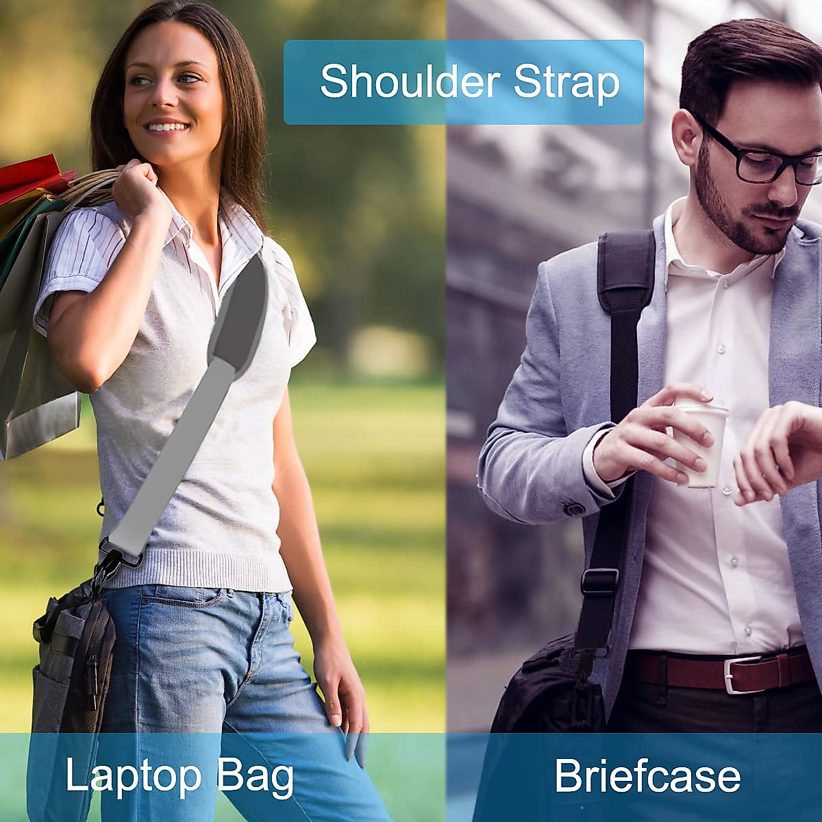 Shoulder Strap, Durable 55" Universal Replacement Laptop Shoulder Strap, Adjustable Comfortable Belt with Metal Hooks for Briefcase, Computer Messenger Bag, Laptop Case Luggage/Duffel/Camera, (Grey)