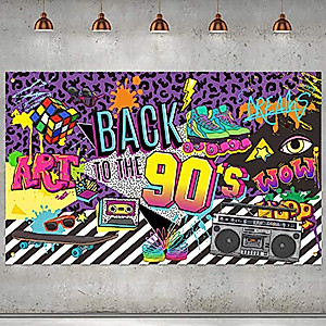 90s Theme Backdrop Hip Hop Graffiti Back to 90's Party Banner Background 71x43.3 Inch Fabric Wall Table Decorations Photo Booth Props