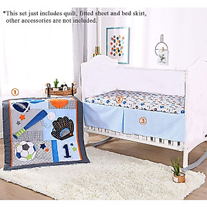 VIVILINEN Baby Crib Bedding Set for Boys 3 Pieces Blue Sports Baseball Originals Soft Toddler Nursery Bedding Sets