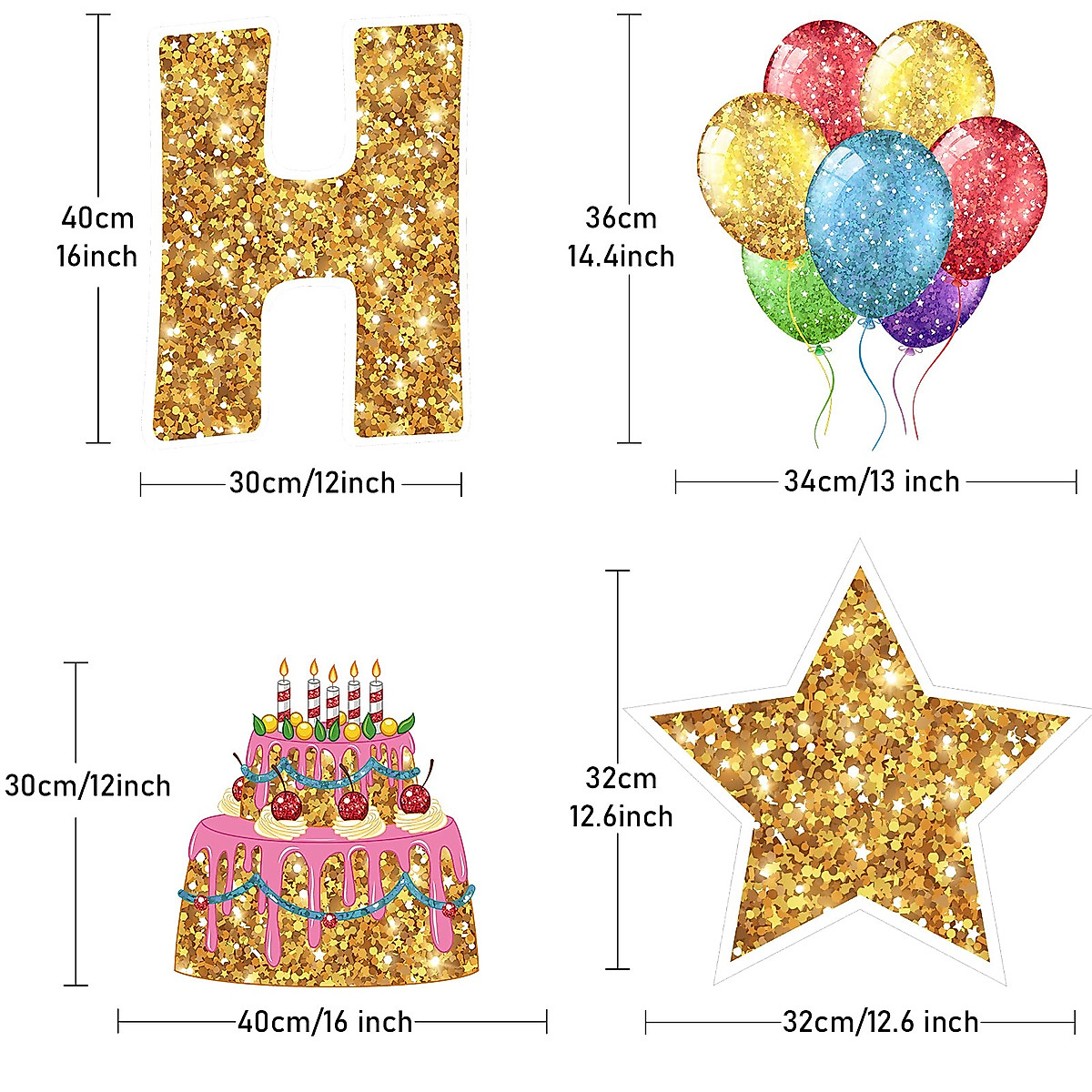 Jetec 18 Pieces Happy Birthday Yard Signs with Stakes, 16 Inches Birthday Outdoor Lawn Signs, Birthday Cake Balloon Patio Decorations, Garden Lawn Decorations for Birthday Party(Gold)