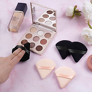 AUAUY 6 PCS Powder Puffs, Pure Cotton Soft Triangle Wedge Makeup Powder Puff for Loose Powder Mineral Powder Body Powder Cotton Velour Cosmetic Foundation Sponge Makeup Tool (3 Black + 3 Skin Colors)