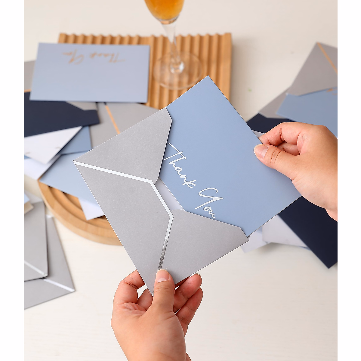 Heavy Duty Thank You Cards with Envelopes - 36 PK - Silver Thank You Notes 4x6 Inches Baby Shower Thank You Cards Wedding Thank You Cards Small Business Graduation Funeral Teacher (Dusty Blue)