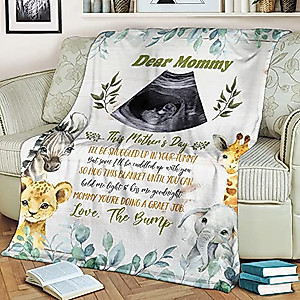 Personalized Ultrasound Photo Baby Blanket, Dear Mommy Safari Animals Blankets, Mothers Day Birthday Gifts For Mom, Mother, First Time Mom, Unique Gift For Wife From Husband, Custom Sonogram Picture