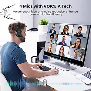 Bluetooth Headset with Microphone, EMEET ENC Noise Cancelling Headphones with 4 Mics, All Day Battery & Comfortable Design PC Headset, Dual-Bluetooth/Dongle/USB Connection for PC/Mac/Tablet/Cell Phone