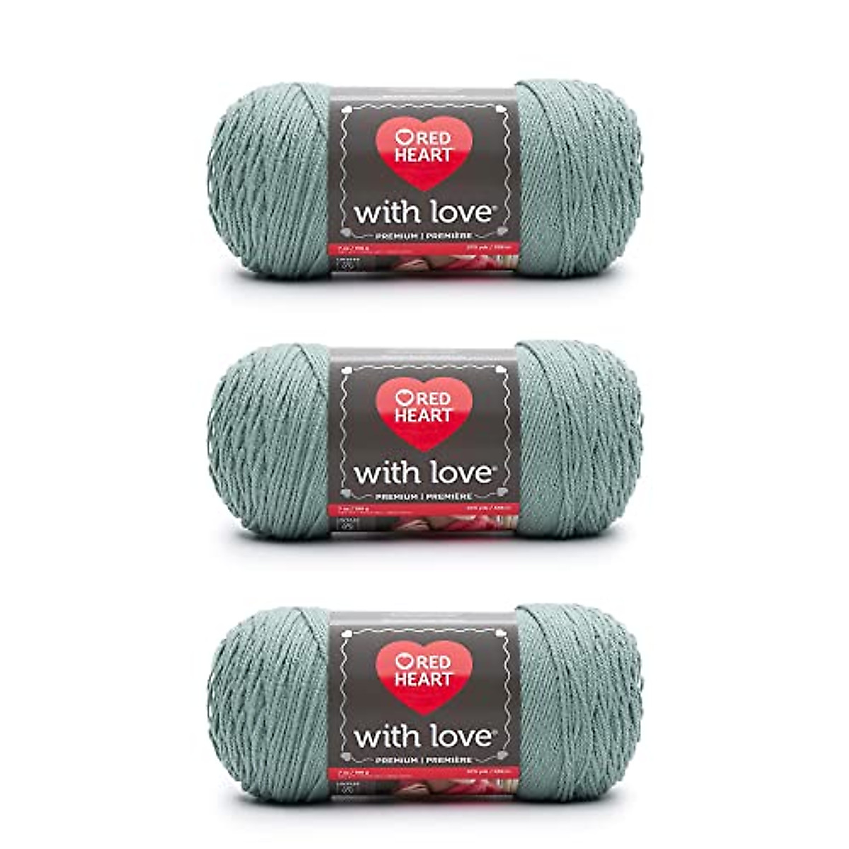Red Heart with Love Sage Yarn - 3 Pack of 198g/7oz - Acrylic - 4 Medium (Worsted) - 370 Yards - Knitting, Crocheting & Crafts