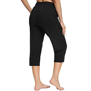 OLIKEME Workout Shorts Women's Capri Yoga Pants Loose Soft Drawstring High Waisted Sweatpants Causal Lounge Pants with Pockets Black