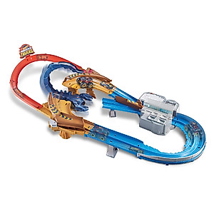 Hot Wheels Monster Trucks Scorpion Sting Raceway 3.5 feet Motorized Track Set with Giant Scorpion, 1:16 scale Monster Truck Podium Crasher & 1 Hot Wheels 1:64 Scale Night Shifter Model
