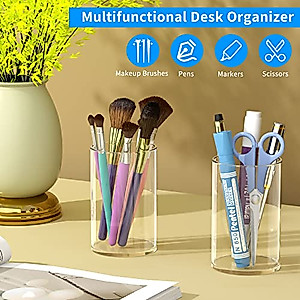 NIUBEE Acrylic Pen Holder 2 Pack,Clear Desktop Pencil Cup Stationery Organizer for Office Desk Accessory -Round