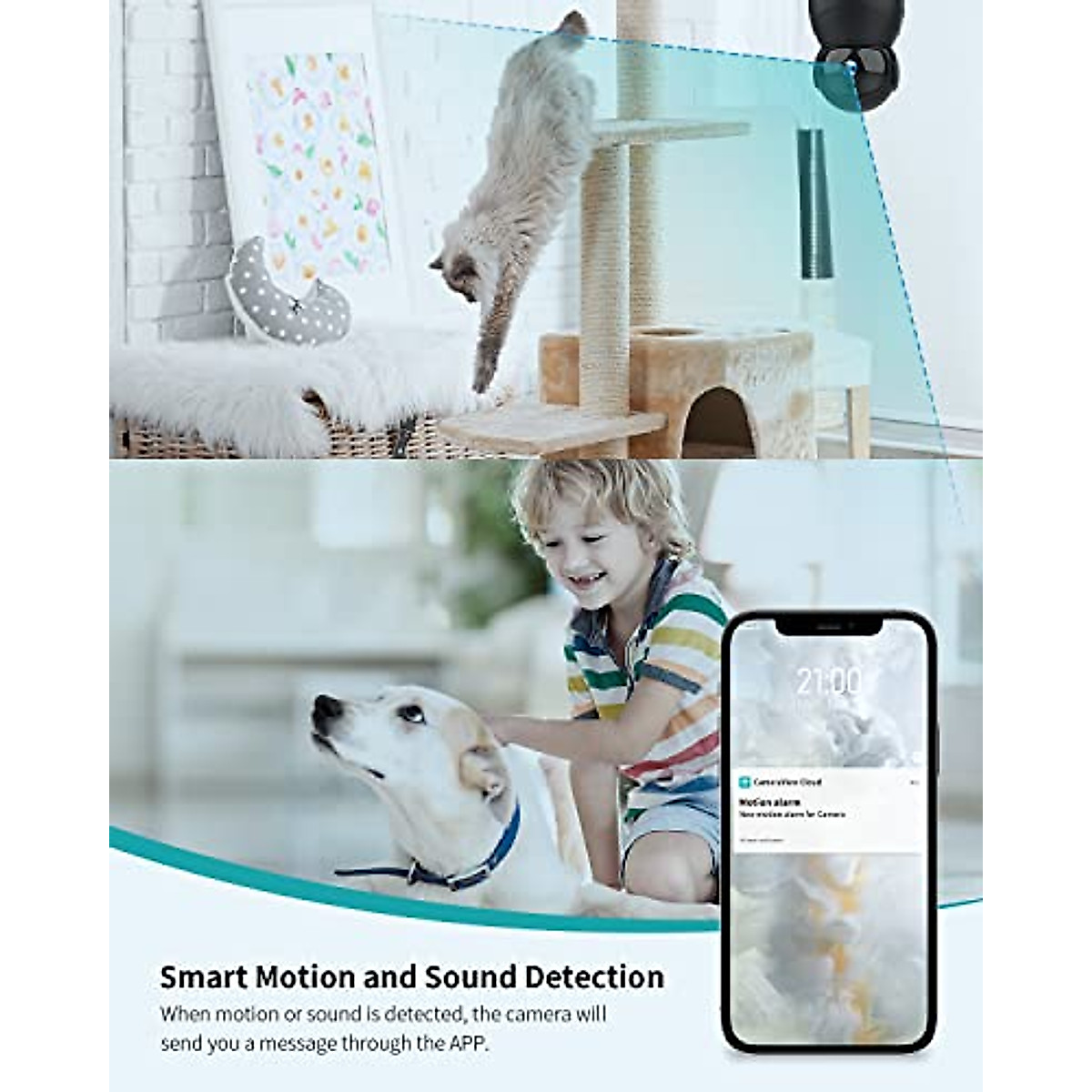 WiFi Camera for Home Surveillance, Baby Monitor with Motion Tracking, Pet Camera with Phone App 2 Way Audo/Night Vision