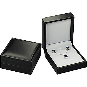 The Jewellery Pak Black Color Necklace Earring Set Gift Box Luxury Soft Touch PU Leather Material Necklace Pendant Chain Jewelry Storage Box Size 2.87inch(W)3.35〞(D)1.38〞(H) Black PU Necklace Earring Box