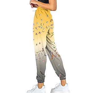 Bblulu Women's Drawstring Waist Sweatpants Fashion Butterfly Print Casual Jogger Pants with Pocket Relaxed Fit Lounge Trouser