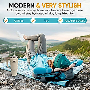 HELCIUM Travel Quencher Tumbler with Lid and Straw – Practical Tumbler with Handle for Water, Coffee, Tea, Juice –Hot and Cold 40oz Tumbler with Handle –Insulated Stainless Steel Tumblers