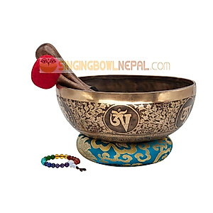 Singing Bowl Nepal-10" Buddha Carved Super Sound Tibetan Yoga Bowl ,Tibetan Handmade Singing Bowl for Meditation, Healing & Music Therapy