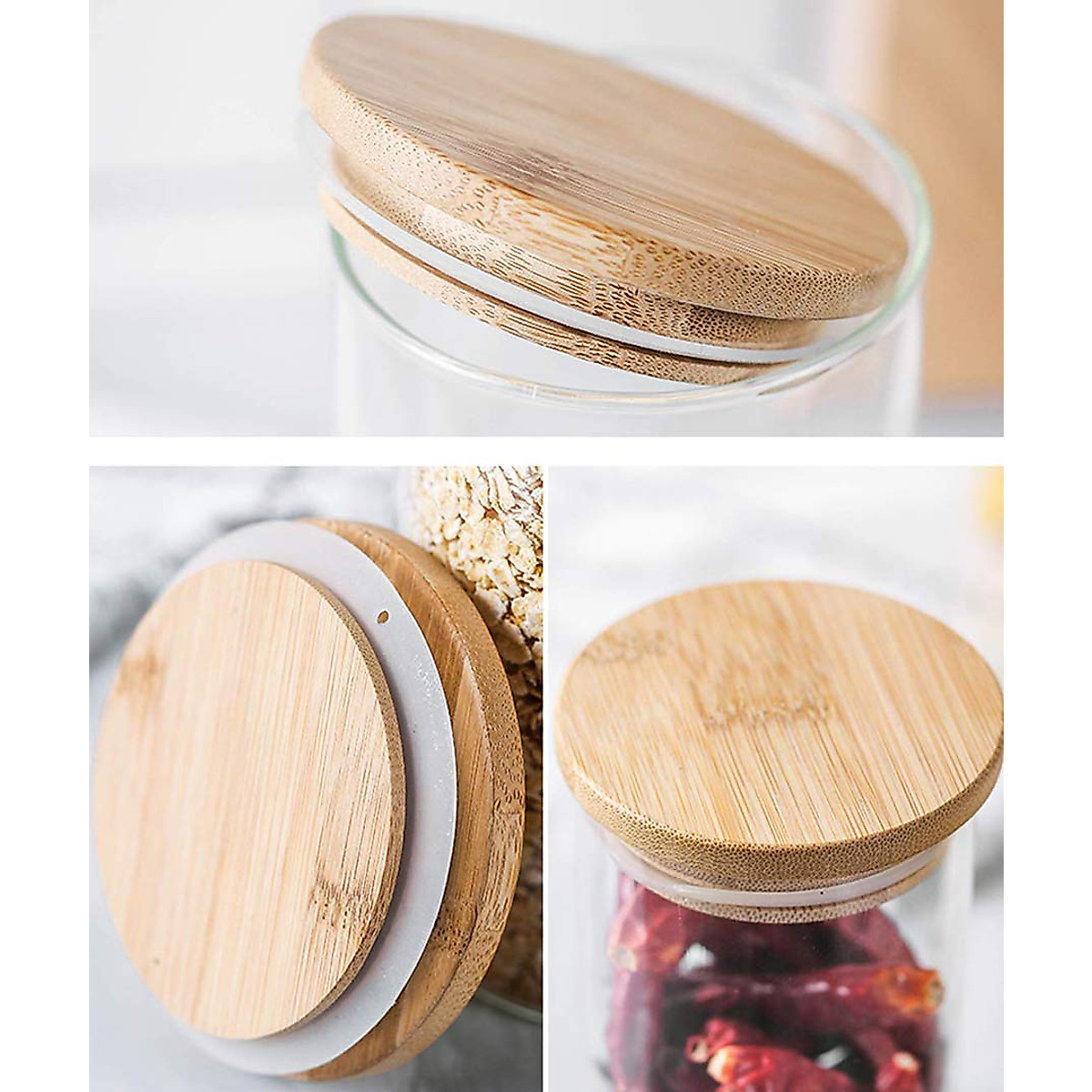 Natural Decorative Bamboo Lids,Dustproof Creative Cover Wooden Silicone Mug Cup Cover For Mug Jar,4pcs (10cm/3.94'')