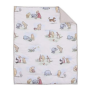 Disney Winnie The Pooh Classic Pooh Ivory, Blue, Sage, Tan Storybook 6 Piece Nursery Crib Bedding Set - Comforter, 2 Fitted Crib Sheets, Dust Ruffle, Baby Blanket, Changing Pad Cover