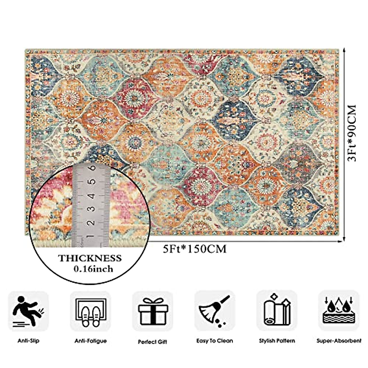 Lahome Moroccan Trellis Area Rug, 3x5 Washable Bedroom Rug Indoor Non-Slip, Small Oriental Accent Throw Rug for Kitchen Entryway Bathroom Living Room Office Carpet (Cream, 3x5ft)