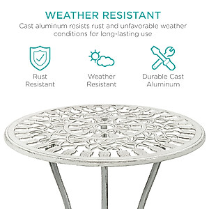 Best Choice Products 3-Piece Outdoor Rust-Resistant Cast Aluminum Patio Bistro Set w/Tulip Design, Antique Finish - White