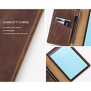 Leather Journal Cover for 3.5" x 5.5" Pocket Size Notebook With Pen Loop, Leather Cover Compatible with Rocketbook Notebook Mini Size - Brown