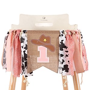 1st Birthday High Chair Banner - Cow Girl Rodeo for Party Fabric Decor,Cake Smash Baby Shower,Backdrop Garland for photo props