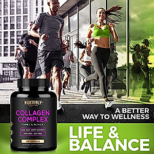 NURTURLY Multi Collagen Peptides Powder Capsules - Hydrolyzed Collagen Peptides Types (I, II, III, V & X) - Collagen Supplements for Joint Health, Anti-Aging, Hair, Skin & Nails - 120 Capsules