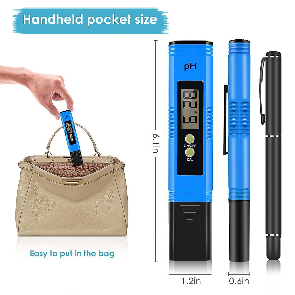 PH Meter, 0.01 High Accuracy Pocket Size with 0-14 PH Testing Range PH Tester, Digital PH Meter for Water, Water Meter for Hydroponics, Drinking Water and Pool