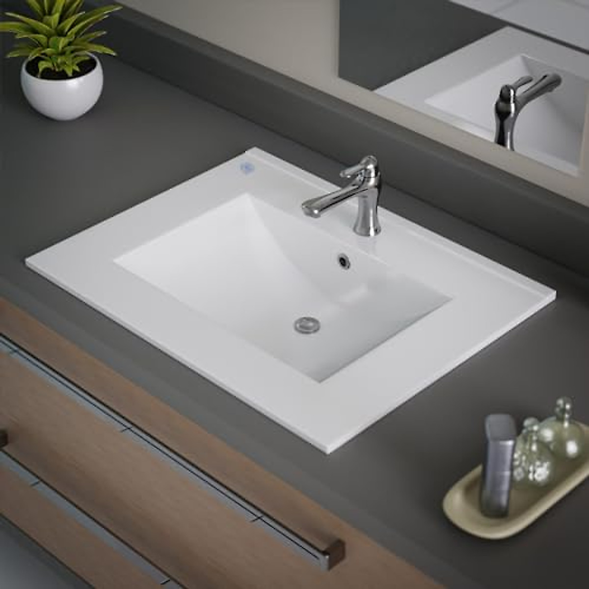 Renovators Supply Manufacturing Luke 24" Drop-in Self-Rimming Rectangular Bathroom Sink in White with Overflow
