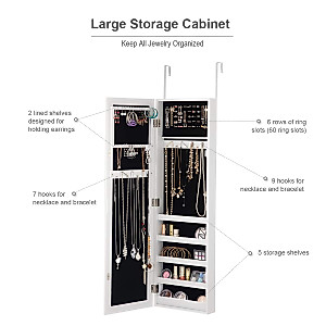 Giantex Jewelry Cabinet Armoire Door Wall Mounted, Full Length Mirror and 5 Storage Shelves for Display Bracelets Rings Cosmetics Hanging Organizer, Mirrored Storage Jewelry Cabinets