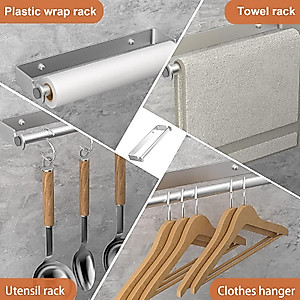 WSZBDY Paper Towel Holder Under Cabinet for Kitchen, Paper Roll Holder, Wall Mount Paper Towel Holder, Towel Hooks, Self Adhesive or Screw Mounting Hooks Wall Mount for Kitchen, Bathroom