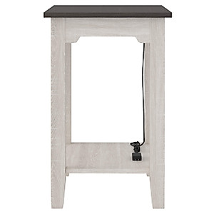 Signature Design by Ashley Dorrinson Square Chair Side End Table with Lower Fixed Shelf and USB Charging Port, Antique White & Brown