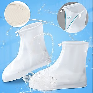 Rain Boot Waterproof Shoes Covers, Sand Control Non-Slip Shoe Cover Galoshes, PVC Rubber Sole Reusable Rain Snow Boots Overshoes for Cycling Outdoor Camping Fishing Garden Travel (L, Transparent)