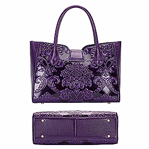 PIJUSHI Floral Handbags For Women Designer Handbag Top Handle Shoulder Bags For Ladies (91776 Purple)