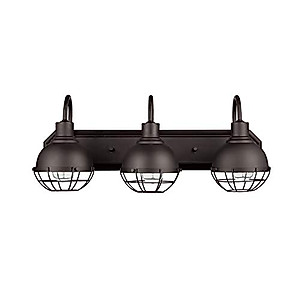 Globe Electric 51620 Eli 3-Light Caged Vanity Light, Dark Bronze, Bulbs Included, 220 Lumen