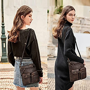 Telena Crossbody Purses for Women Medium PU Leather Shoulder Bag with Multi Pocket for Women Coffee