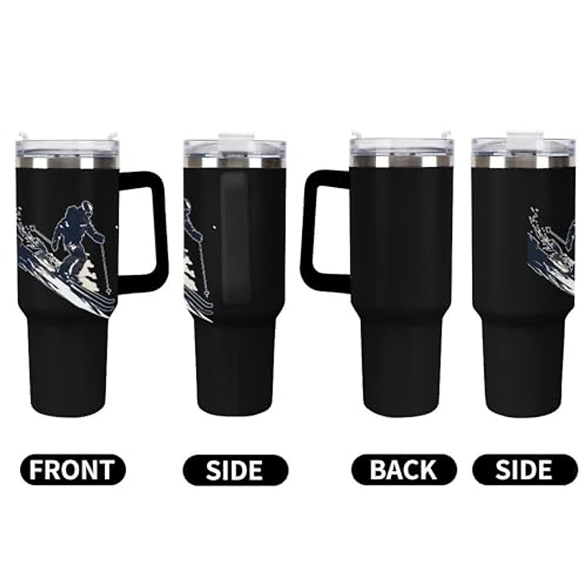 Skiing Ski Freeride 40OZ Tumbler Stainless Steel Travel Mug Water Bottle Car Cup Tea Cups with Lid Black-style