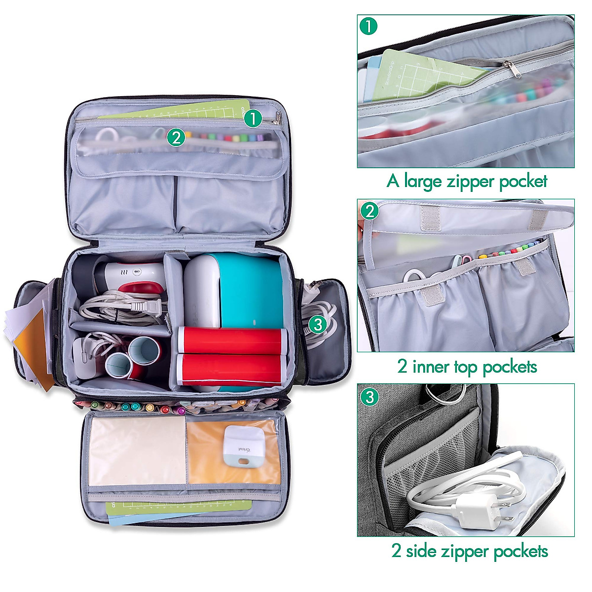 LUXJA Carrying Case Compatible with Cricut Joy and Easy Press Mini, Carrying Bag with Supplies Storage Sections, Gray